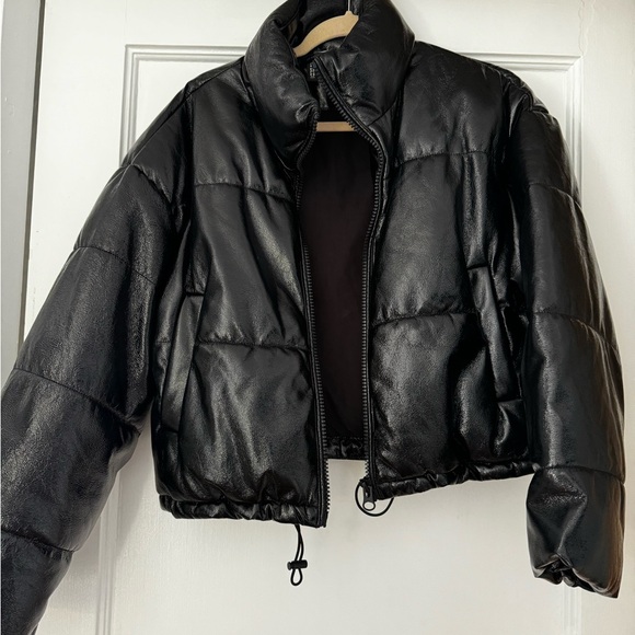 H&M | Jackets & Coats | Hm Shiny Cropped Black Puffer Jacket | Poshmark